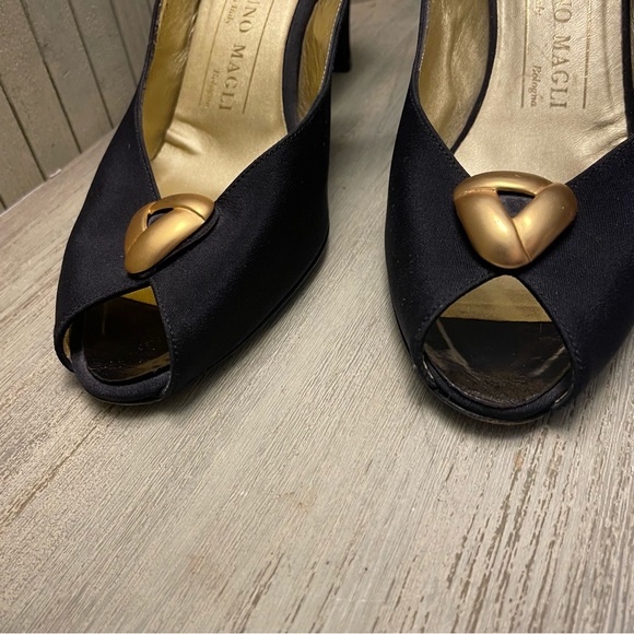 Bruno Magli | Shoes | Bruno Magli Black Fabric With Gold Open Tor ...